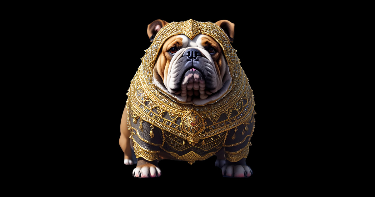 Badass Bulldog in Golden Chainmail Armor and Helmet - Bulldog - Sticker ...