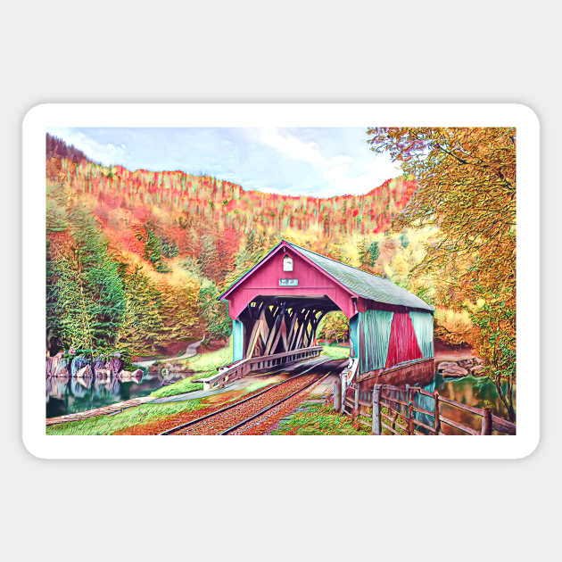 Covered Railroad Bridge - Covered Bridge - Sticker | TeePublic