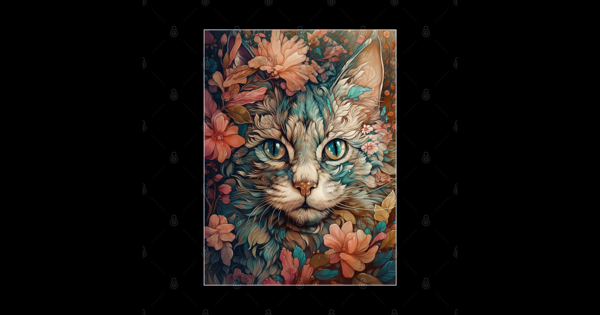 Cool Calico Cat with Flower V3 - Cat - Sticker | TeePublic