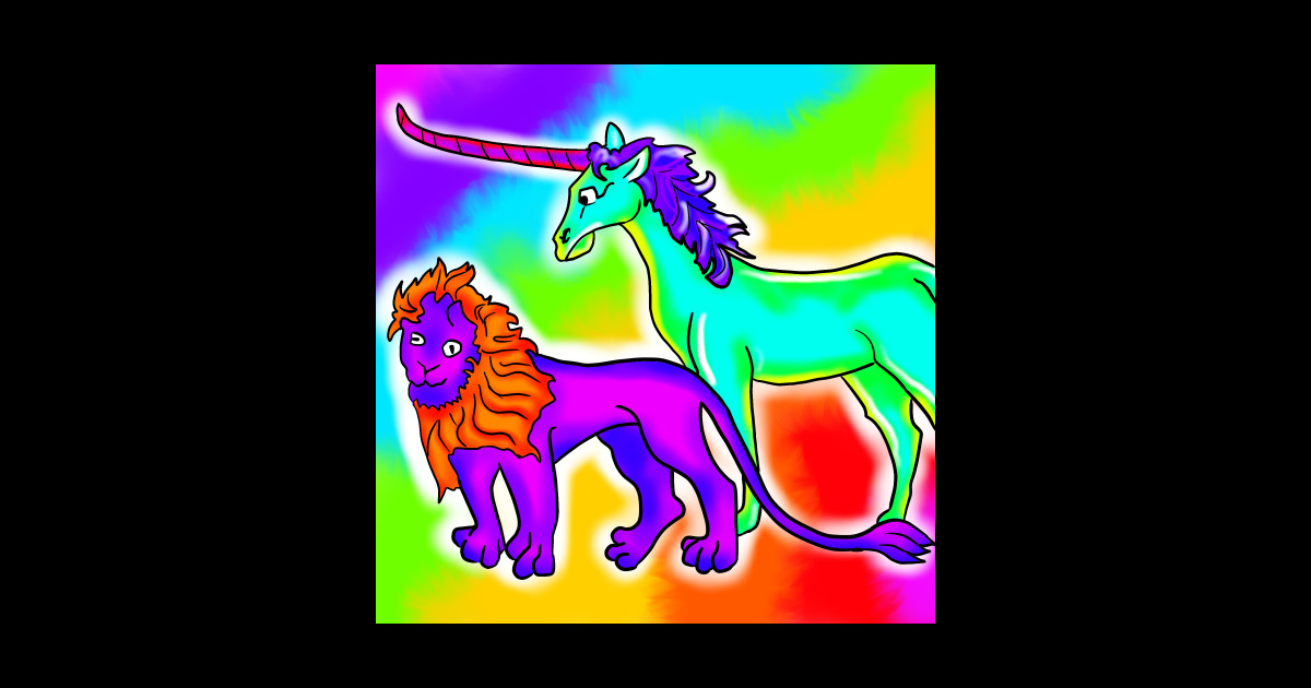 Medieval Derpy Lion and Unicorn Bad Medieval Art Trippy Rainbow Frank ...