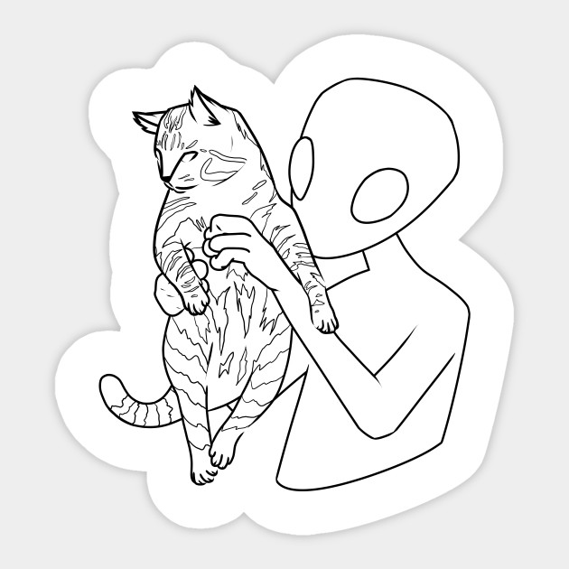Alien Holding a Cat - Alien - Sticker | TeePublic