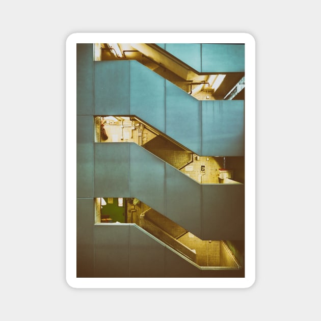 Dimly Lit City Building Staircase - Lit Staircase - Magnet | TeePublic