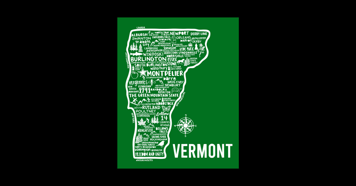 Vermont Map - Vermont - Sticker | TeePublic