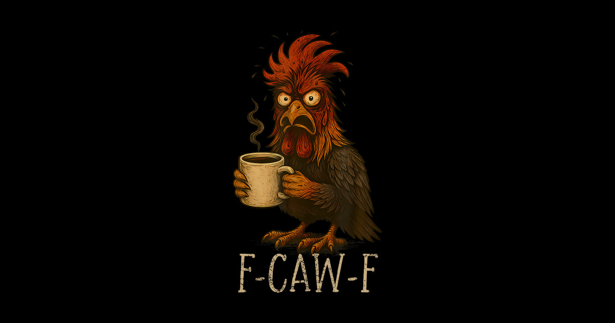 Fcawf Grumpy Rooster - Funny Tired Chicken Drinking Coffee - Funny ...