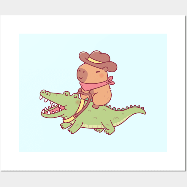 Cute Capybara Cowboy Riding A Crocodile Funny - Cute Capybara - Posters ...