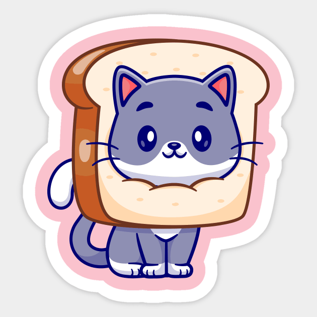 Cute Cat In Bread Cartoon - Cute Cat In Bread Cartoon - Sticker | TeePublic
