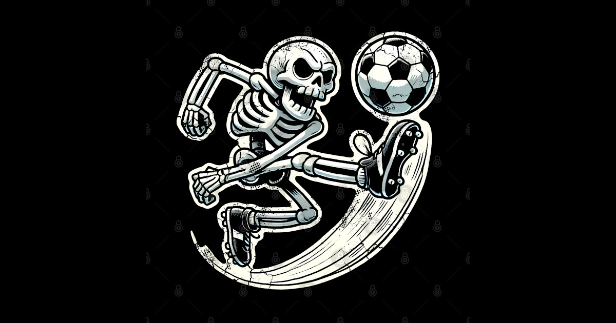 Skeleton Playing Soccer Retro Distressed Halloween Design - Halloween ...