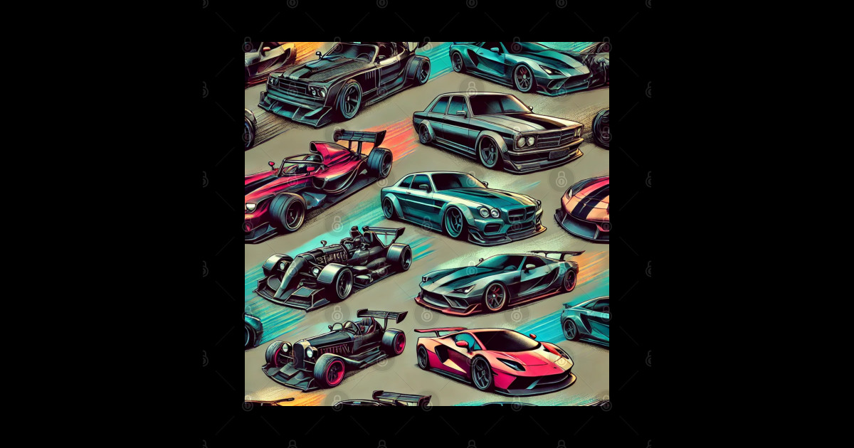 Retro Supercar and Racecar Pattern – Futuristic Racing Car Illustration ...