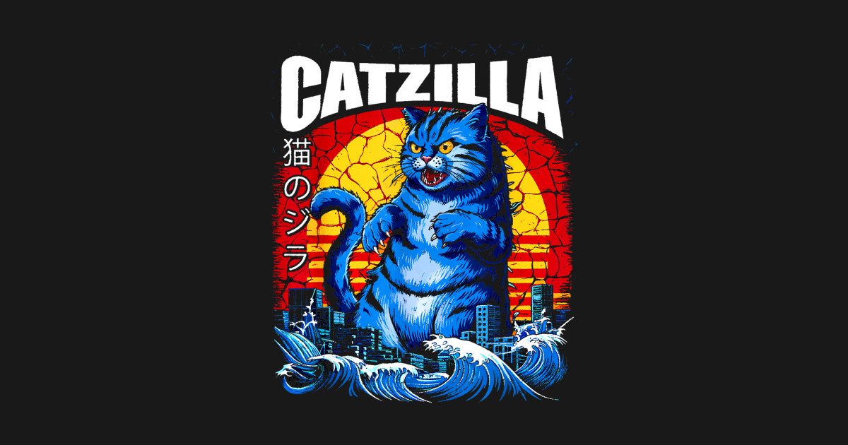 Catzilla Cat Japanese Art Funny Cat Gifts For Men Women Kid - Catzilla ...