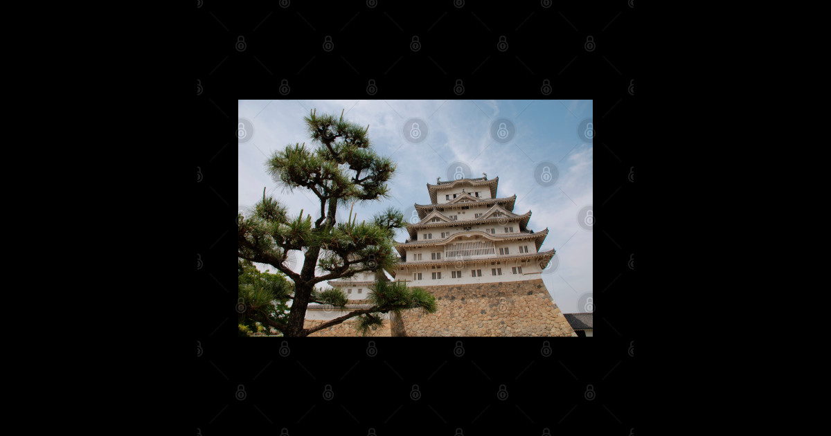 Himeji Castle With Tree, Kansai - Japan - Sticker | TeePublic
