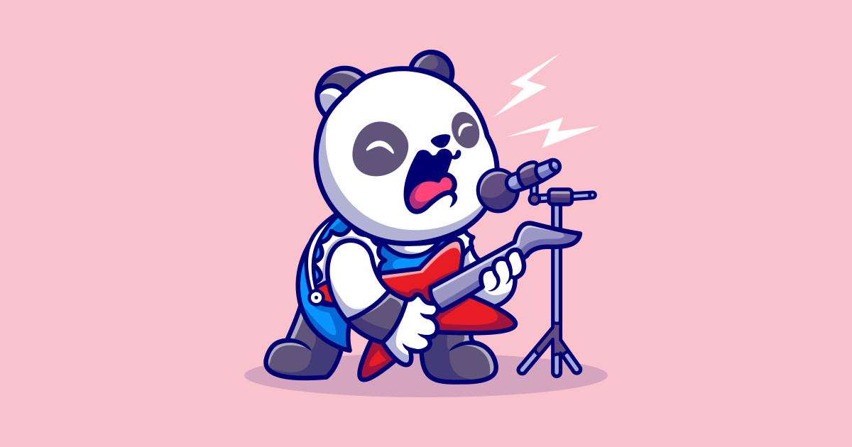 Cute Panda Rocker With Guitar Cartoon - Cute Panda Rocker With Guitar ...