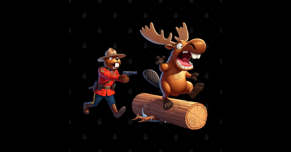 screaming beaver Chase of the Mountie Beaver - Beaver Gift Idea ...