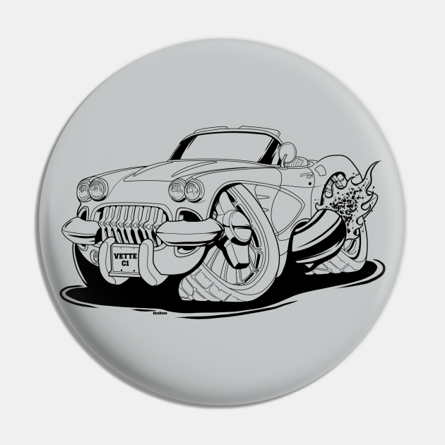 DigiRods Corvette C1 Black Outline Racing Pipe Sketch Cartoon Car ...