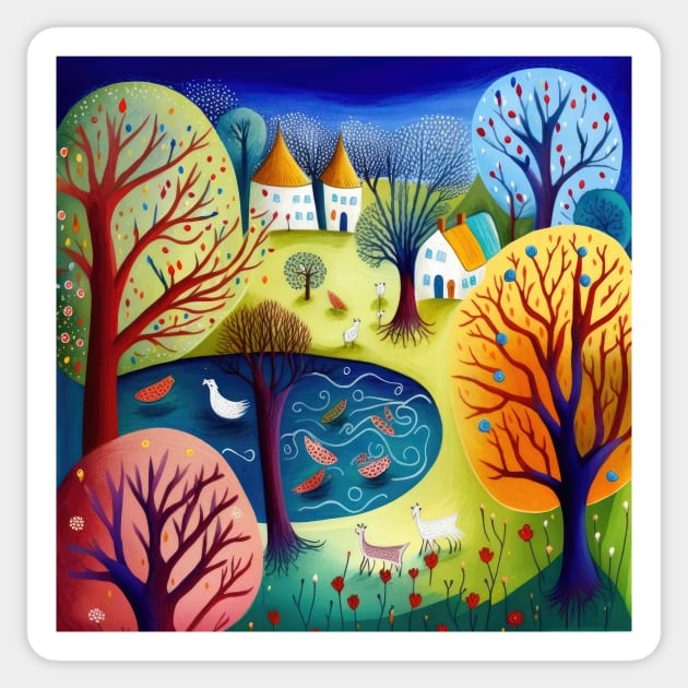 Seasons of Folk Art 05 - Folk - Sticker | TeePublic