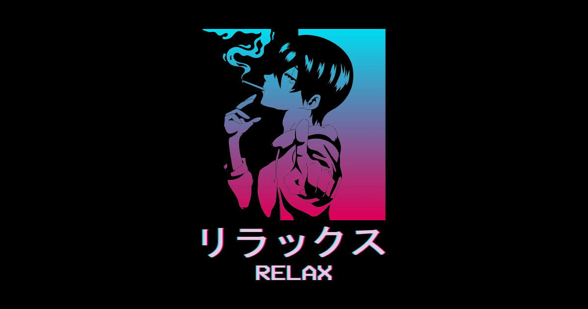 Relax Anime Boy Manga Vaporwave Otaku Weeb Kanji - Relax - Sticker ...