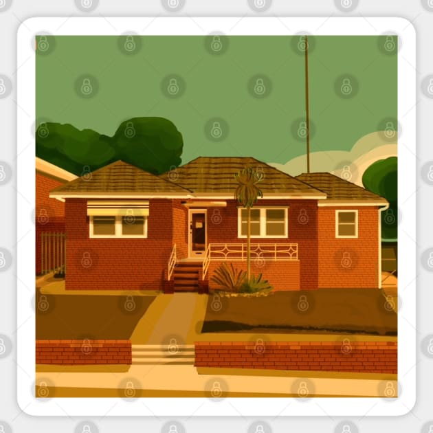 Summer Red Brick House on Kinghorne - Suburban - Sticker | TeePublic