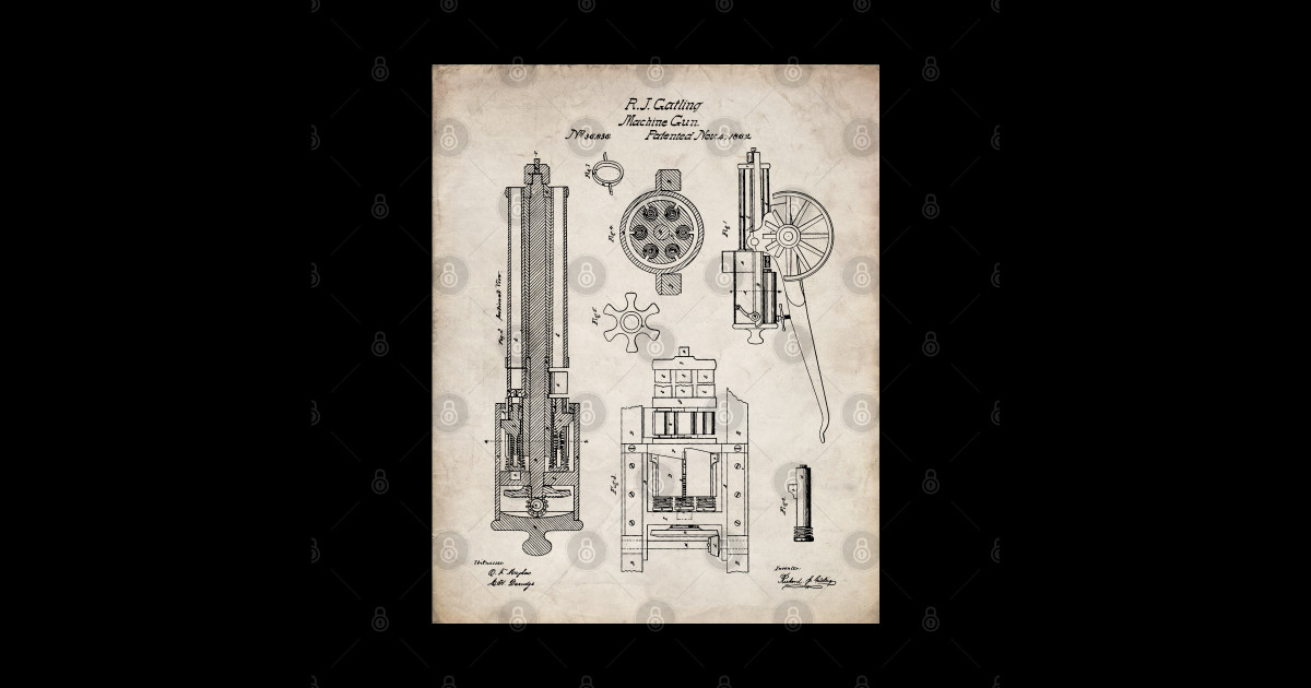 Gatling Machine Gun Patent - Gun Lover Gun Shop Art - Antique - Gatling ...