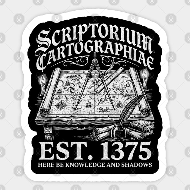 Vintage Cartography Dark Academia Map & Quill - Cartography - Sticker ...