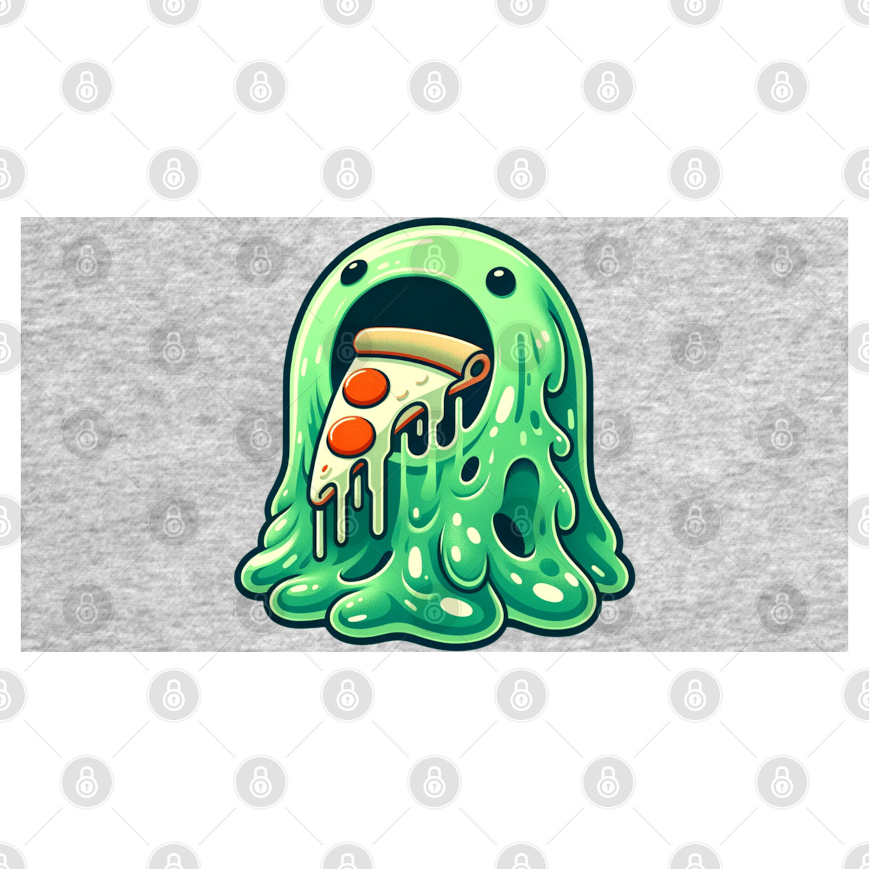 Green Slime Monster Eating Pizza Slice - Slime Monster - T-Shirt ...