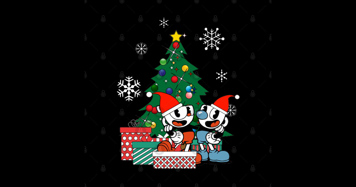 Cuphead Around The Christmas Tree - Cuphead - Sticker | TeePublic