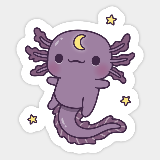 Cute Black Axolotl With Crescent Moon Symbol - Cute Axolotl - Sticker ...