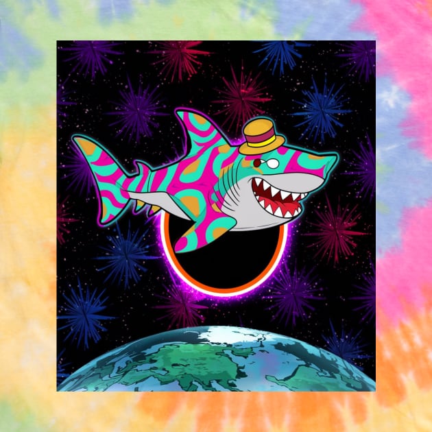 90's style clown shark eclipse over earth - Ai Generated - T-Shirt ...