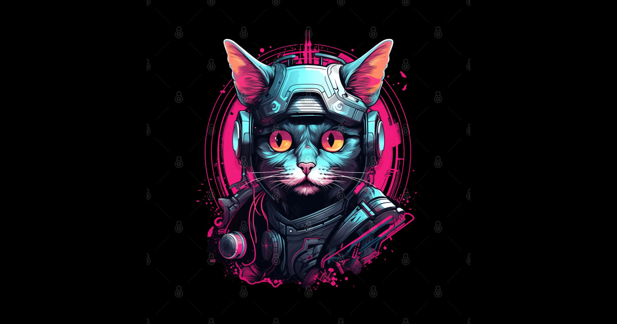 Cyberpunk Cat Cybercat Futuristic Fighter - Cyberpunk Cat - Sticker ...
