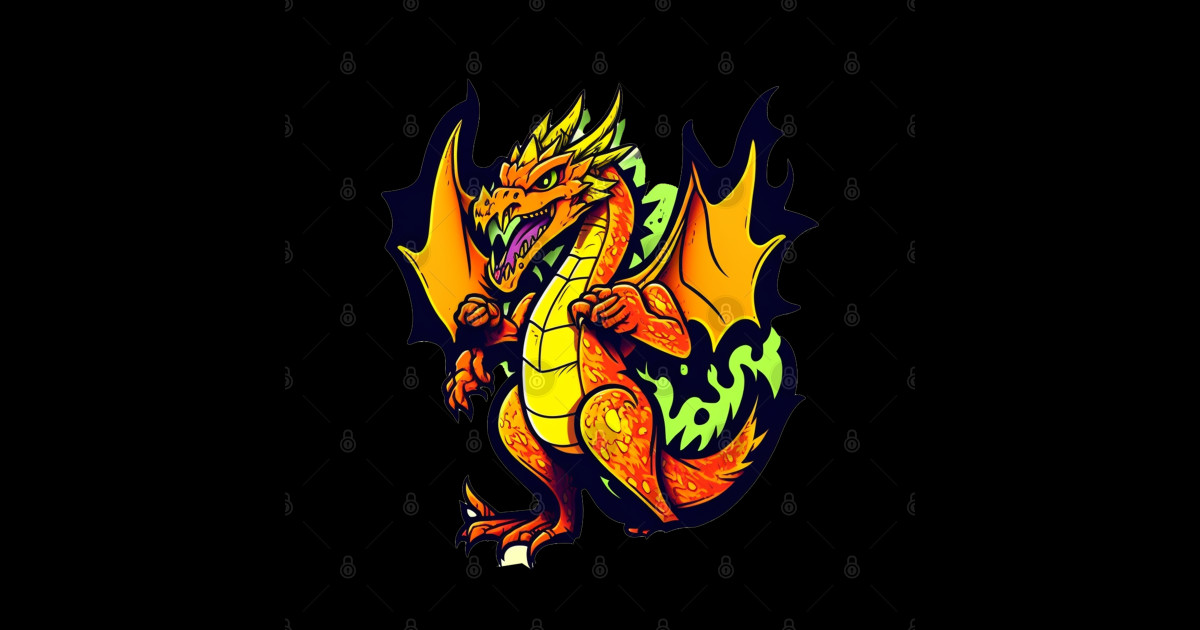 Cartoon fire dragon - Cartoon Fire Dragon - Sticker | TeePublic
