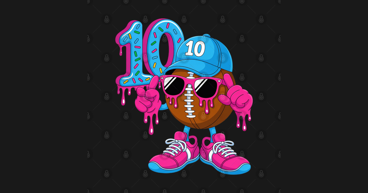 Football 10 Year Old Ice Cream Drip 10th Birthday - Football 10 Year ...
