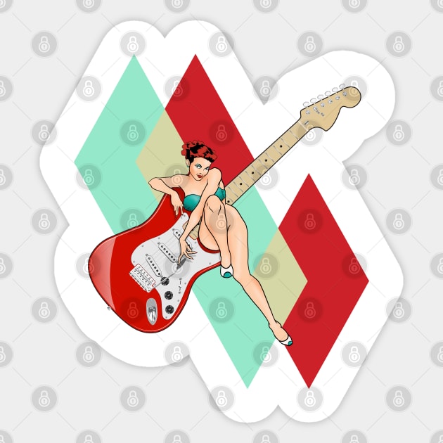 Classic Mid Century Design - Pin-Up Girl and Electric Guitar - Pin Up ...