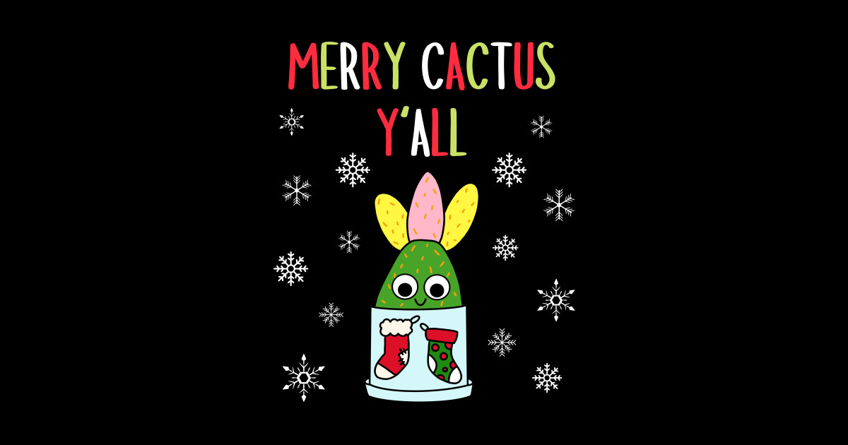 Merry Cactus Y'all - Hybrid Cactus In Christmas Themed Pot - Cactus - Sticker | TeePublic