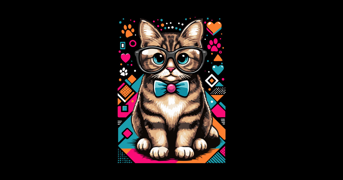 90's Nerd Cat - Cat - Sticker | TeePublic