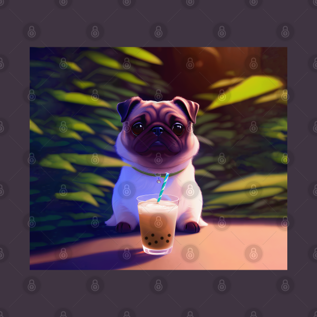 Pug with boba bubble tea - Boba - Pin | TeePublic