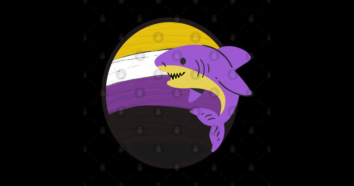 Nonbinary Pride Flag colors sphere with cute Shark - Nonbinary Pride Flag Sphere Shark - Magnet ...