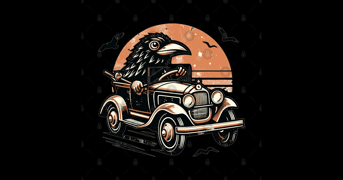 Cartoon Crow driving car - Crow - Sticker | TeePublic
