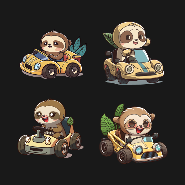 Cute Sloths driving cars - Stickers Pack - Cute Sloths - T-Shirt ...