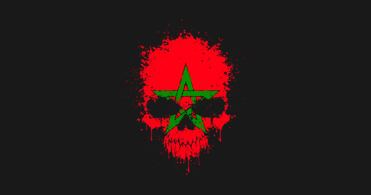 Chaotic Moroccan Flag Splatter Skull - Morocco - T-Shirt | TeePublic