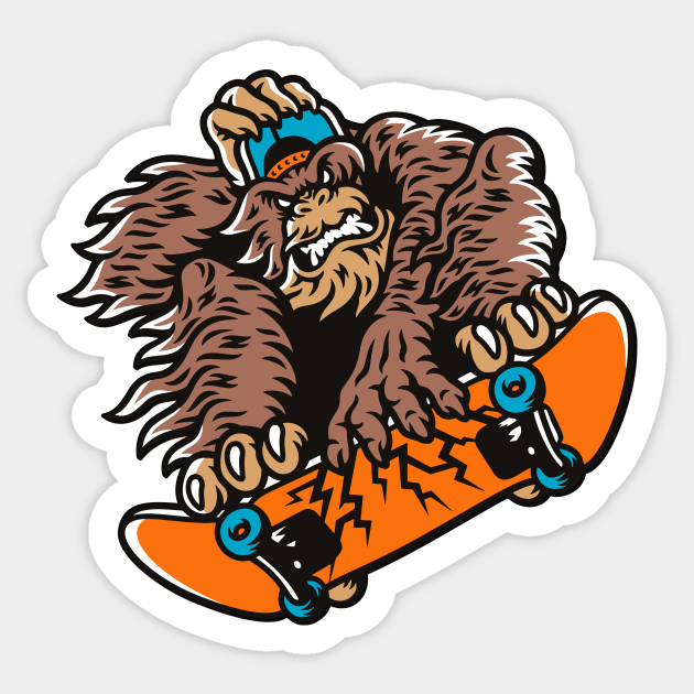 Skateboarding Sasquatch Cartoon - Skateboarding Sasquatch - Sticker ...