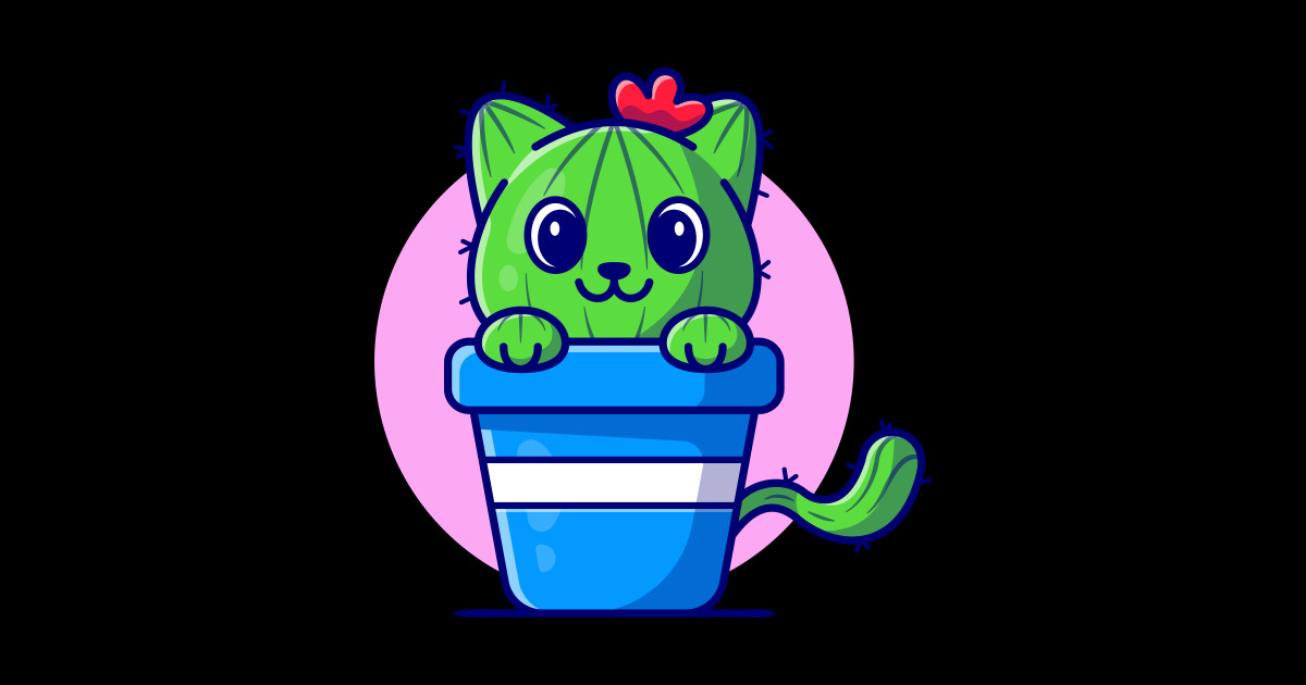 Cute Cat Cactus Cartoon - Cute Cat Cactus Cartoon - Sticker | TeePublic