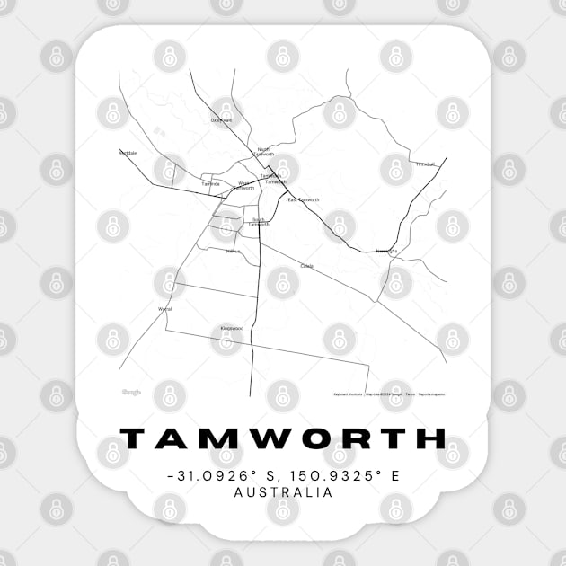 Minimalist Tamworth Map with Coordinates | Black and White Design ...