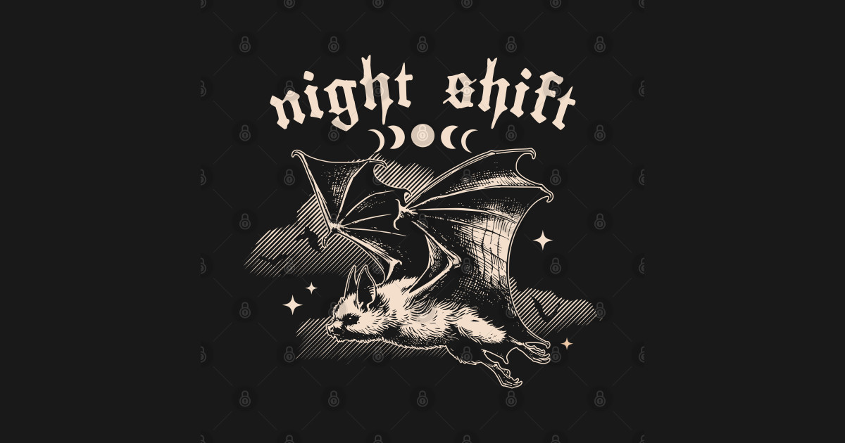 Night Shift Bat - Gothic Vampire Bat with Moon Halloween - Night Shift ...