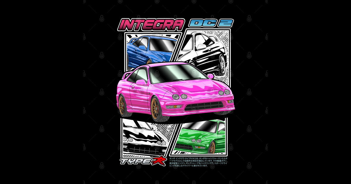 Pink Honda Integra Type R DC2 Comic Style - Integra - Posters and Art ...