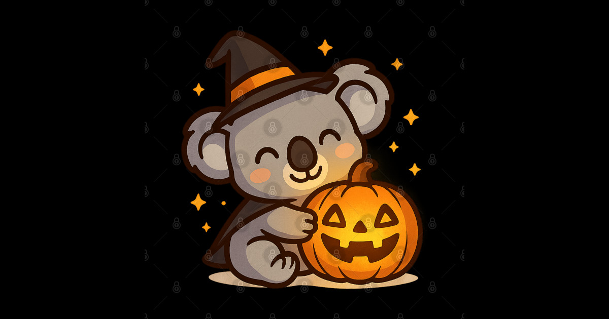 Charming Koala Witch with Halloween Pumpkin - Koala - Sticker | TeePublic