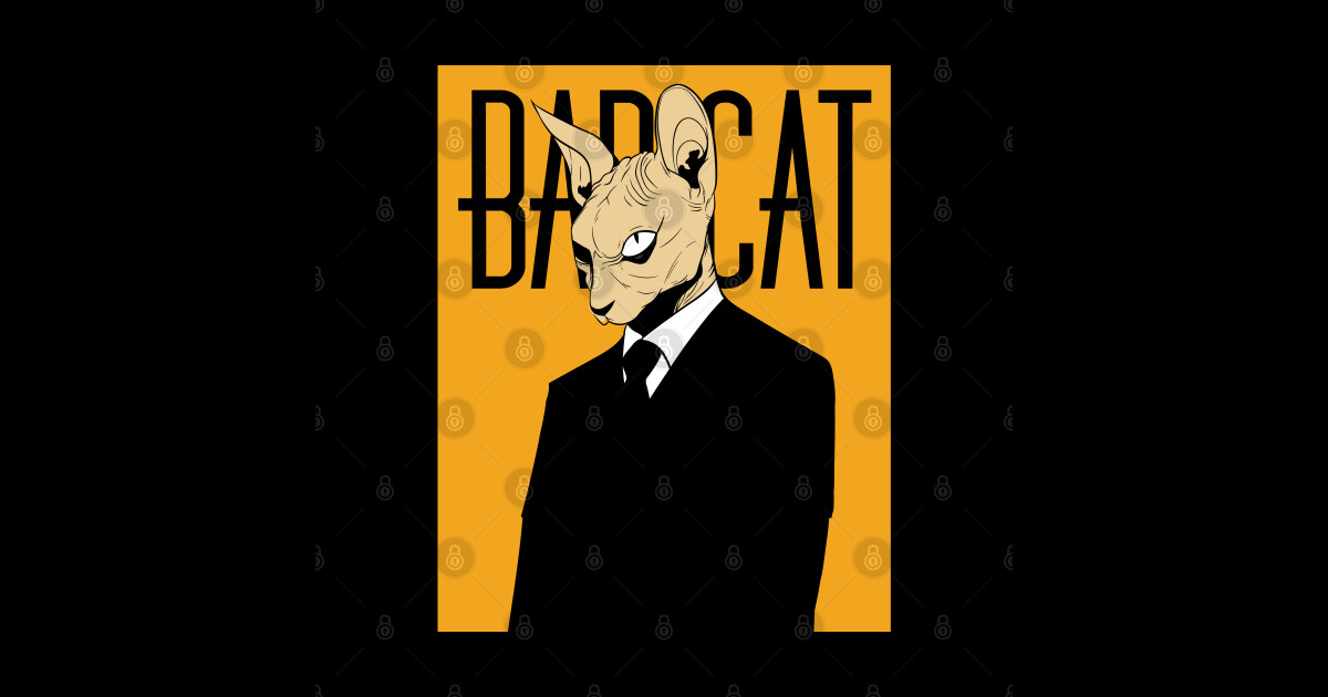 Bad sphinx Cat whit suit "yellow background" - Badcat - Sticker | TeePublic