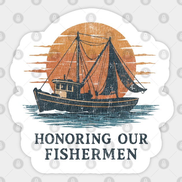 Honoring Our Fishermen – Vintage Fishing Boat Sunset Tribute Design ...