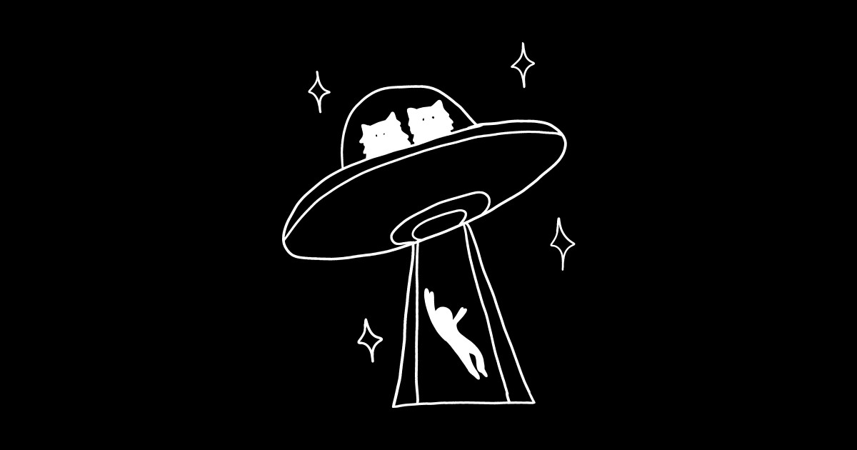 cat alien abduction line art - Cat Lover Gift - Sticker | TeePublic