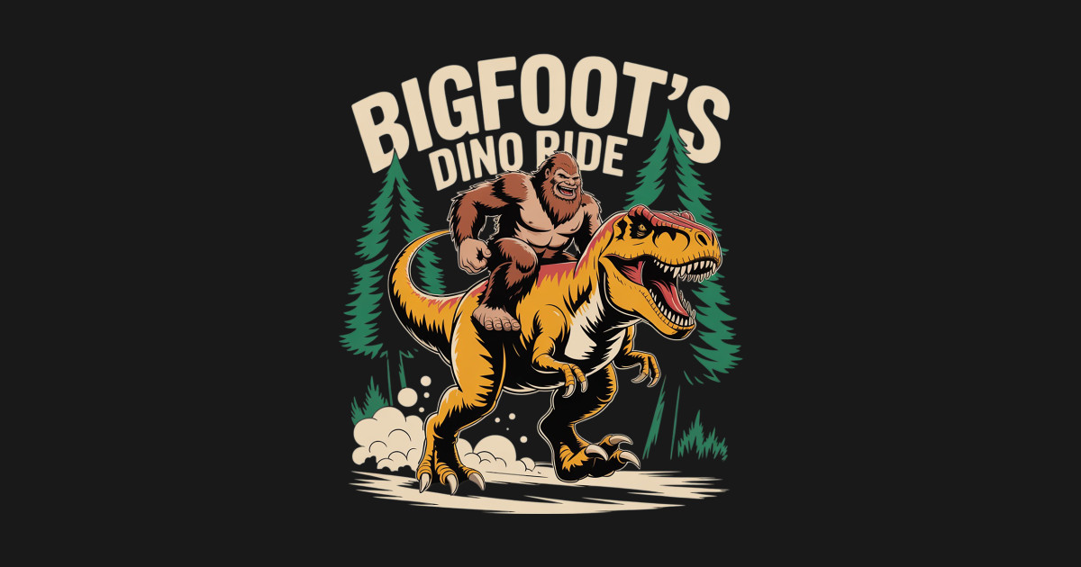 Bigfoot riding dinosaur sasquatch t rex dino kids boys girls - Bigfoot ...