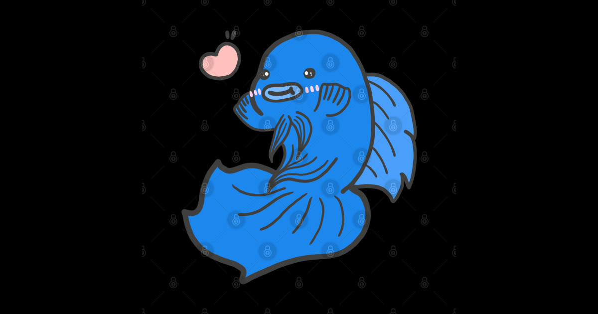 Kawaii Cute Anime Funny Betta Fish - Blue - Betta Fish - Sticker ...