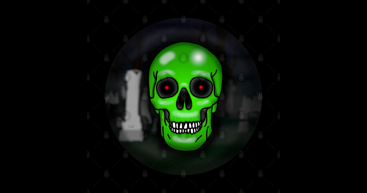 Skull, hot puke green, with background - Skull - Sticker | TeePublic