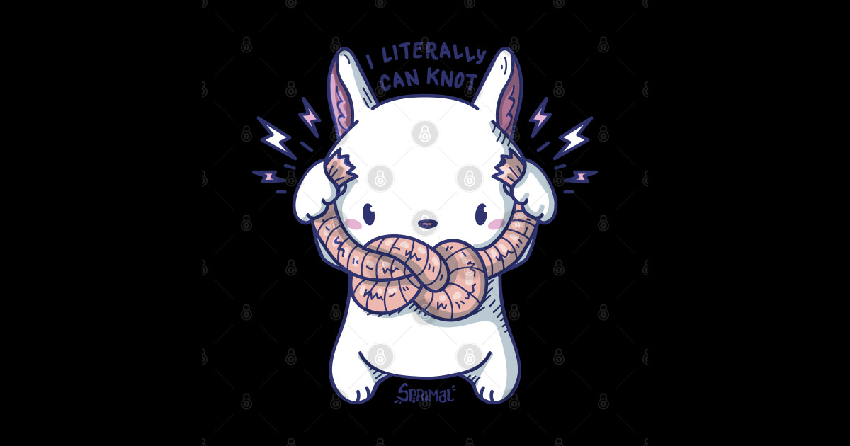 Kawaii Cute bunny rabbit with knot and quote "I literally can knot" pun ...
